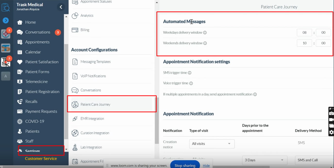 Configuring Automated Message Delivery Windows